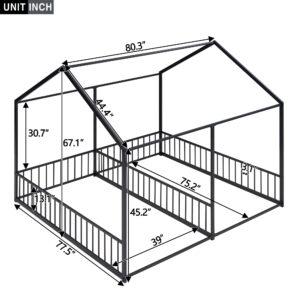 Harper & Bright Designs Twin House Bed for 2 Kids, Double Shared Size Kids Beds, Metal Twin Size Bed Frame, Montessori Floor Kids,Teens, Boys & Girls, Can Be Decorated Tent (Double Twin, Black)