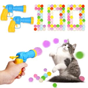 teawoo cat toy balls with launchers set (2+100), 100 cat pom pom balls & 2 cat toy ball launchers (durable reinforced edition), cat enrichment toys, interactive cat toy balls, soft & safe cat toys