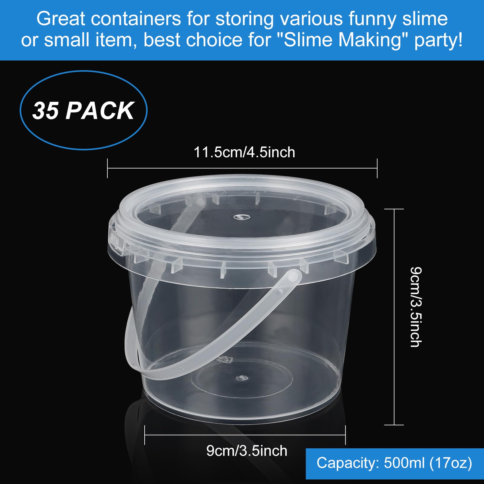 35 PCS 16 oz Slime Containers with Lids and Handles, Plastic 500ml Storage Bucket Containers, Clear Slime Storage Case for Slime DIY Art Craft, Pigment, Small Tools, Part Material