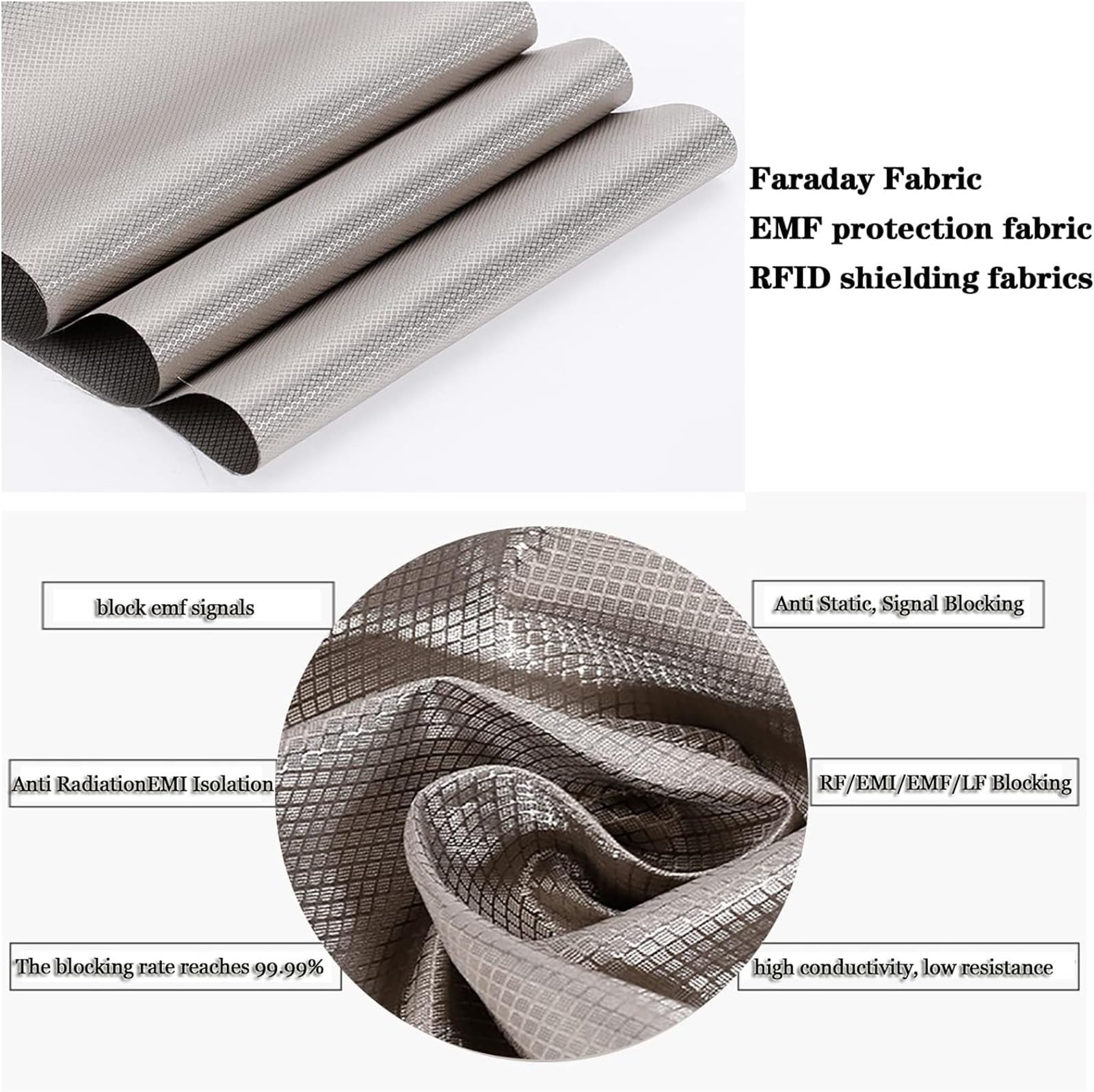 Faraday Fabric RF Shielding Fabric, RFID Radiation Shielding Fabric, Emf Protection Fabric, for Smart Meters Smart Meters,Faraday Cage,Conductive Pads, Military Grade, EMI, WiFi ( Color : Silver , Siz