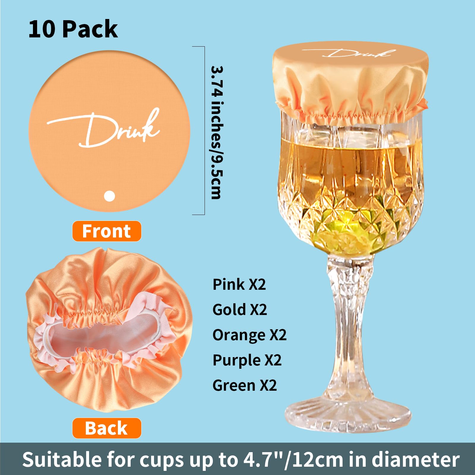 Hewomate Drink Covers for Alcohol Protection, 10 Pack Drink Protector for Women & Men, Reusable & Washable Fabric Wine Glass Cover with Straw Hole, Prevent Your Drinks from Being Spiked, Multicolor