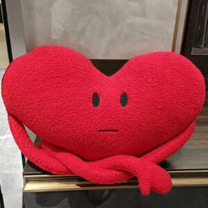 fuerxy red heart pillow, 3d fluffy red throw pillow, 17.8x12 inch cute plush soft emoji throw pillows for couch bed living room valentine's day gift(expressionless)