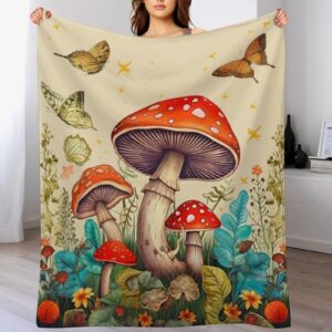 vintage mushroom blanket, mushroom gifts for women boys girls soft cozy fleece flannel mushroom throw blanket all-season for sofa couch cottagecore room decor mushroom blankets 60"x50"