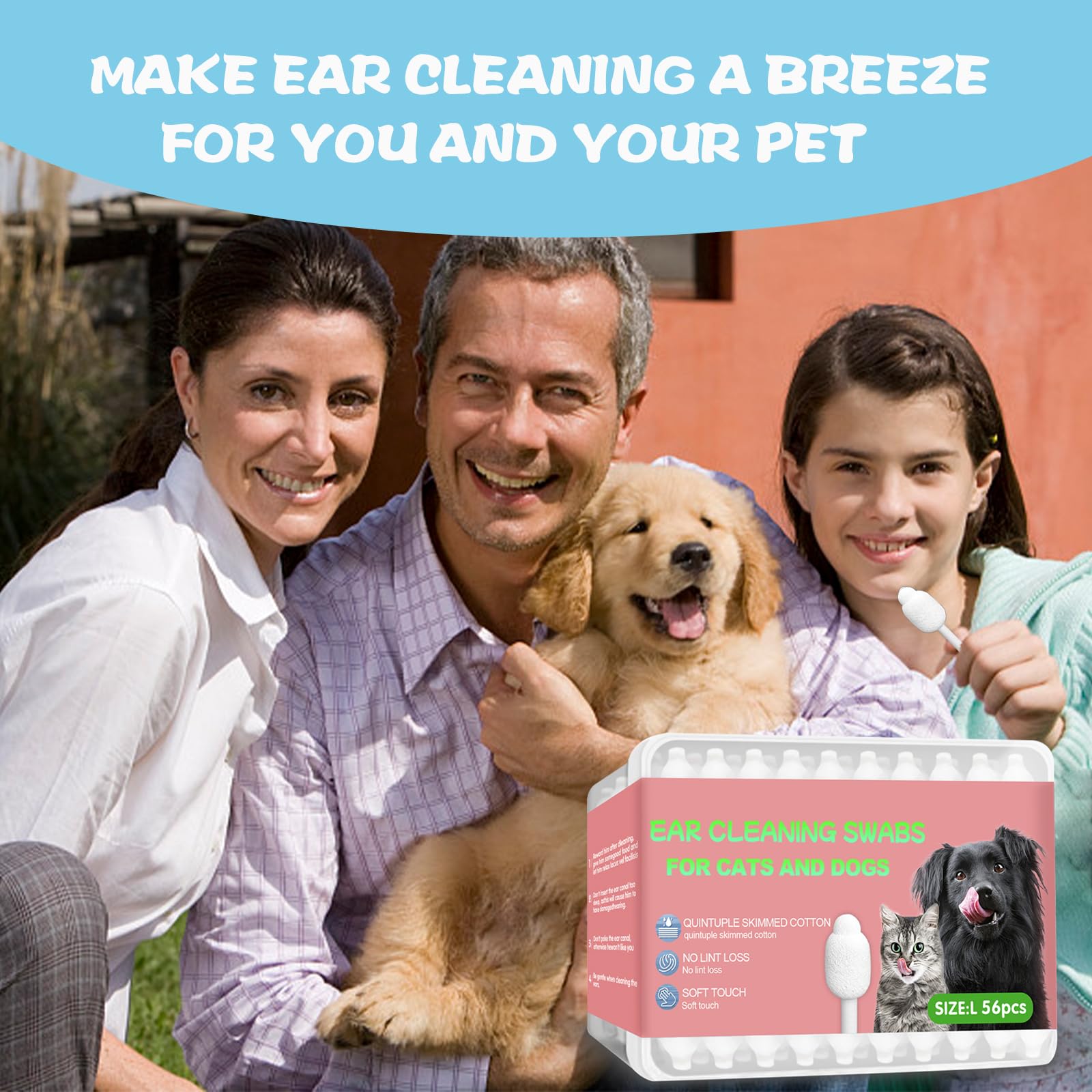 Dog ear cleaner, Dog ear infection treatment,Gourd-shaped cotton swabs designed specifically for cats and dogs, Reducing the risk of injuring the ear canal, for a safer and more reassuring use.