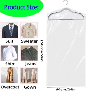 15 Pack (24 x 60 In) Plastic Clear Clothes Covers,Dry Cleaners Bags Hanging Clothing Covers Clear Garment Bags Hanging Dust-proof Clothing Protector Covers for Home Storage Clothing Stores & Travel.