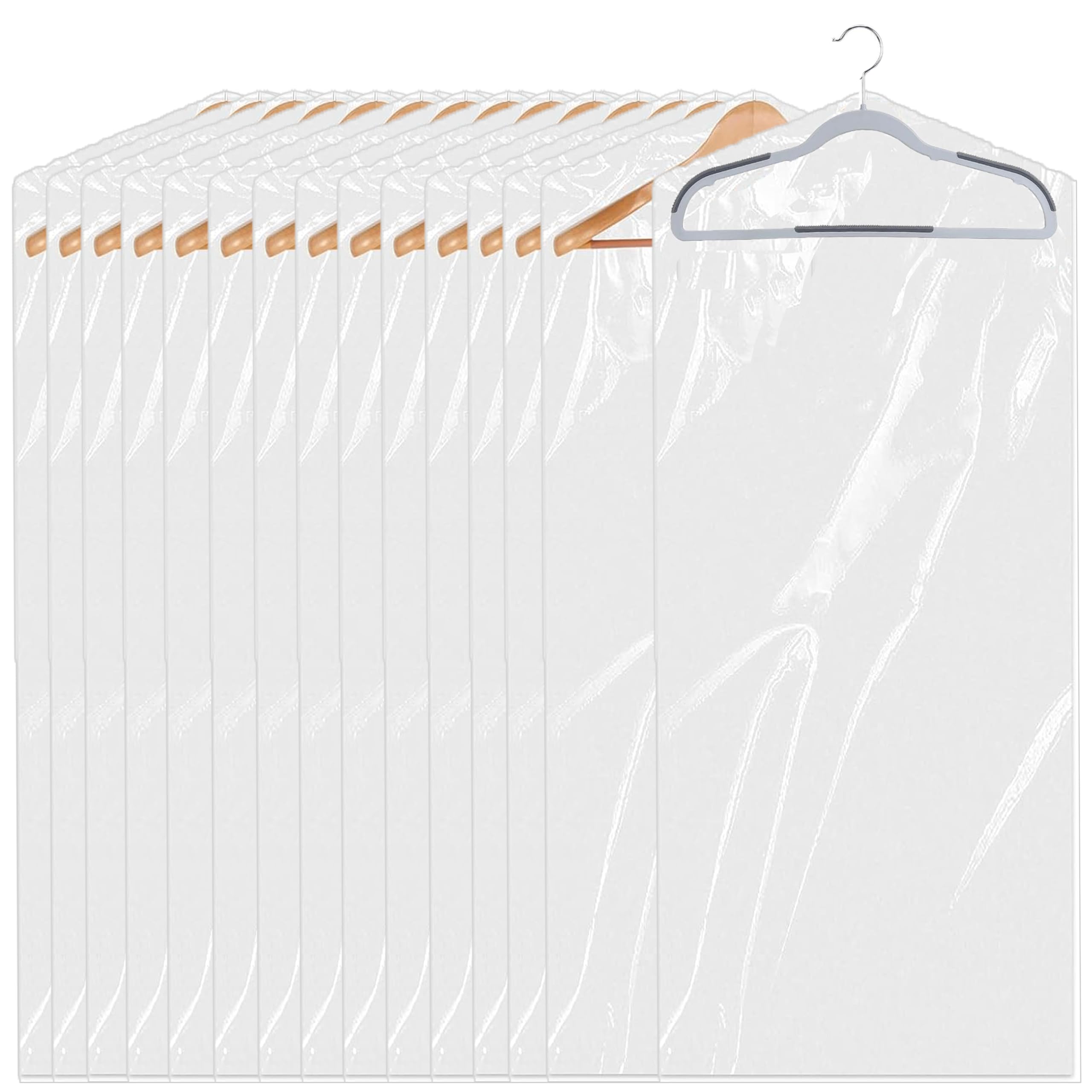 15 Pack (24 x 60 In) Plastic Clear Clothes Covers,Dry Cleaners Bags Hanging Clothing Covers Clear Garment Bags Hanging Dust-proof Clothing Protector Covers for Home Storage Clothing Stores & Travel.