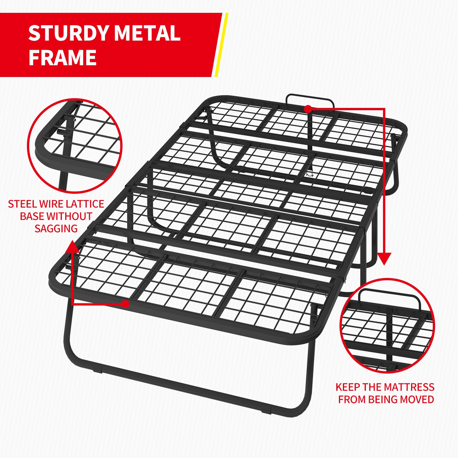 PUREMIND Folding Bed with 4 Inches Mattress, Portable Rollaway Guest Bed for Adults with Metal Frame & Swivel Wheels, Twin Size Foldable Bed Fold Away Bed Space Saving