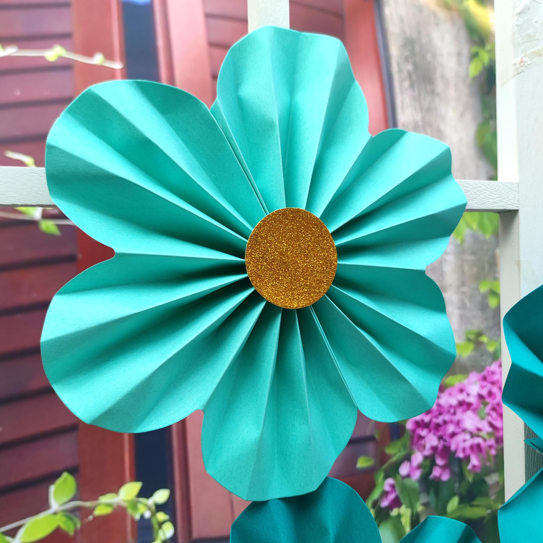 Mybbshower Teal Turquoise Aqua Paper Fan Flower for Floral Wedding Backdrop Hanging Decor Birthday Centerpieces for Table Wedding Baby Bridal Shower Pack of 9