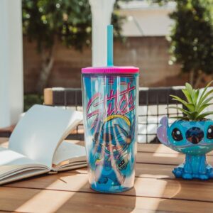 Disney Lilo & Stitch Jamming Plastic Tumbler With Leak-Resistant Lid and Reusable Straw | Double-Walled Travel Cup For Drinks | Holds 20 Ounces