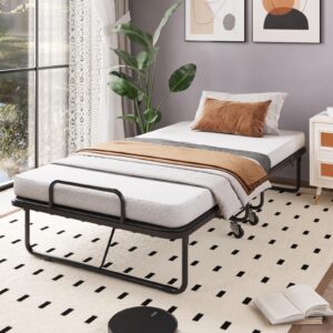 Ferlizer Folding Bed with Mattress for Adults, [Twin] Rollaway Bed with Mattress - 4" Memory Foam & Sturdy Metal Structure - 75" x 38", Black