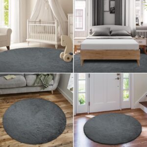 Easy-Going 4X4 Feet Round Area Rugs for Living Room, Non-Slip Floor Shaggy Rugs for Bedroom, Fluffy Shag Fuzzy Plush Soft Carpets, Indoor Carpet for Kids Boys Girls Dorm Nursery Room, Grey