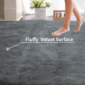 Easy-Going 4X4 Feet Round Area Rugs for Living Room, Non-Slip Floor Shaggy Rugs for Bedroom, Fluffy Shag Fuzzy Plush Soft Carpets, Indoor Carpet for Kids Boys Girls Dorm Nursery Room, Grey