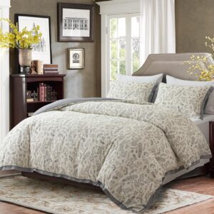 varsden soft floral double-sided zipper duvet cover set - 3 piece set, countryside style, dual tone, exquisite print (queen(90"x90"), gray)