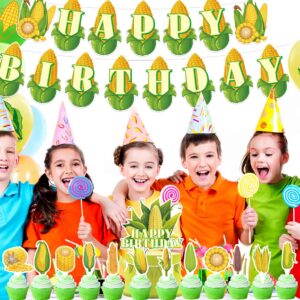 Corn Party Decorations Vegetable Corn Birthday Party Supplies Includes Corn Happy Birthday Banner Cake Topper Cupcake Toppers Balloons for Birthday Baby Shower Wedding Vegetable Party Decorations