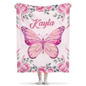 custom baby butterfly blanket fuzzy soft personalized blankets flannel throws plush blanket for couch bed sofa practical gift 60"×50" for teen