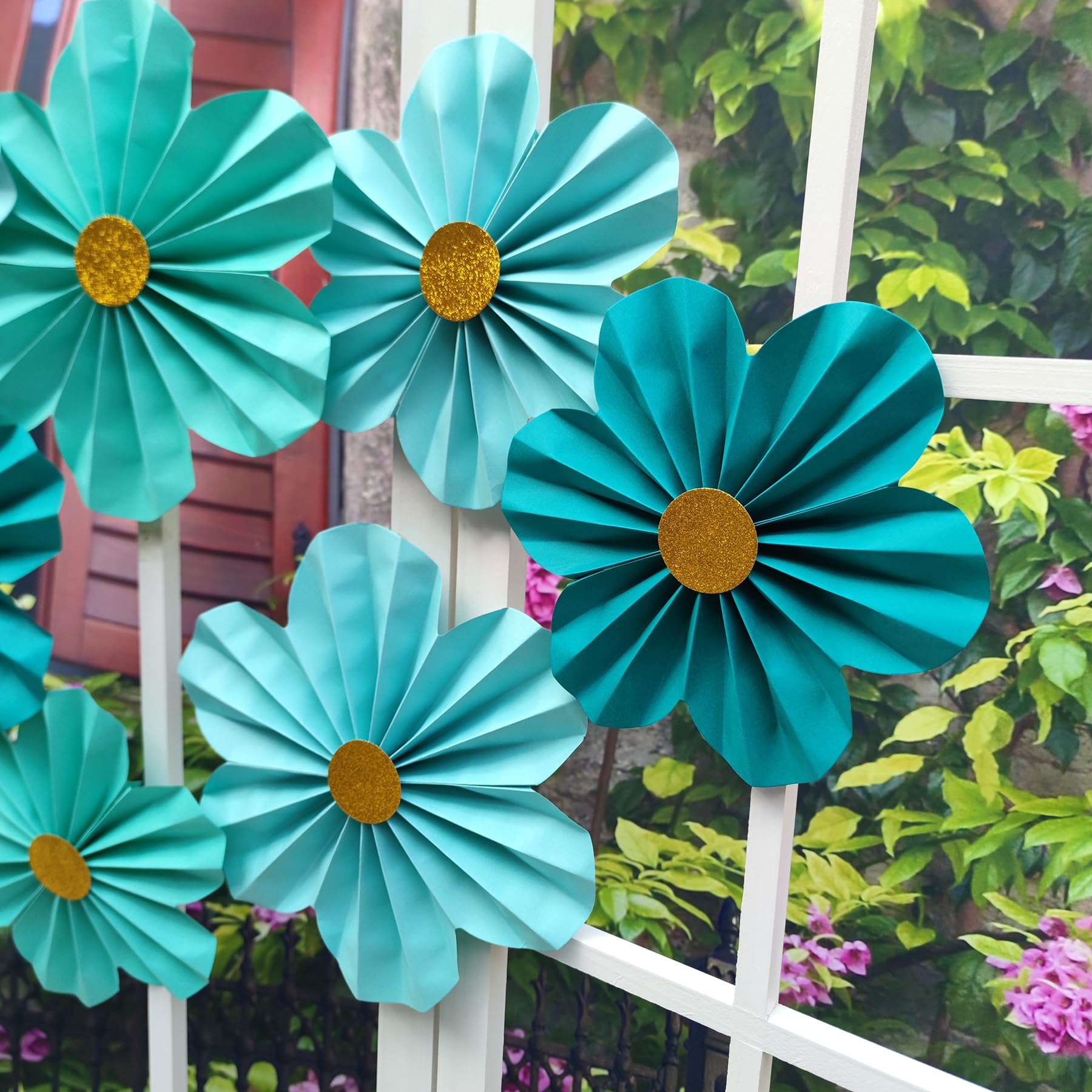 Mybbshower Teal Turquoise Aqua Paper Fan Flower for Floral Wedding Backdrop Hanging Decor Birthday Centerpieces for Table Wedding Baby Bridal Shower Pack of 9