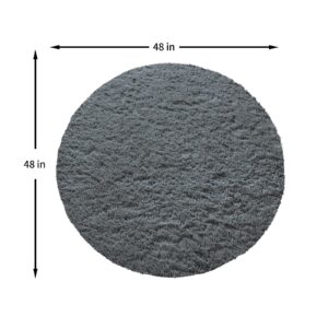 Easy-Going 4X4 Feet Round Area Rugs for Living Room, Non-Slip Floor Shaggy Rugs for Bedroom, Fluffy Shag Fuzzy Plush Soft Carpets, Indoor Carpet for Kids Boys Girls Dorm Nursery Room, Grey