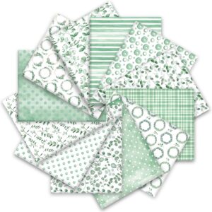 whaline 12pcs greenery cotton fabric bundles watercolor green eucalyptus leaves fat quarters sewing fabrics for diy handmade crafting, 18 x 22 inch