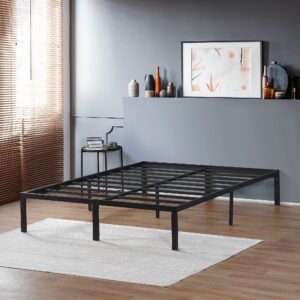 PrimaSleep 18 Inch Tall Heavy Duty Steel Slat Bed Frame/Anti-Slip Support/Easy Assembly Mattress Foundation/No Noise/No Box Spring Needed/Full/Black