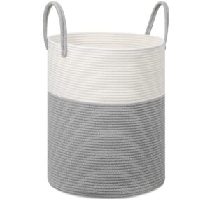 ubbcare tall cotton rope laundry hamper 15 x 20 inches, large grey laundry basket with handles, woven storage blankets basket, dirty clothes hamper for living room, bedroom