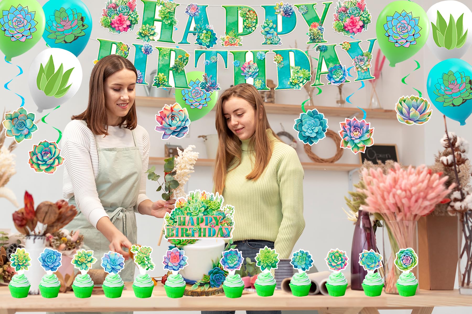 Succulent Plants Birthday Party Decorations Succulent Plants Party Supplies Includes Birthday Banner Cake Cupcake Toppers Hanging Swirls Balloons for Succulent Plant Birthday Baby Bridal Shower Decor