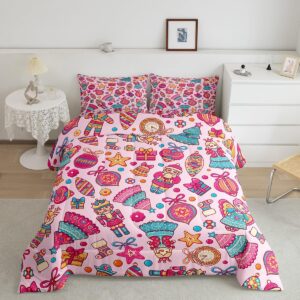 jejeloiu pink christmas bedding set king size xmas theme comforter set for kids boys girls merry christmas tree comforter vintage doll print duvet set bedroom quilt set