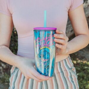 Disney Lilo & Stitch Jamming Plastic Tumbler With Leak-Resistant Lid and Reusable Straw | Double-Walled Travel Cup For Drinks | Holds 20 Ounces