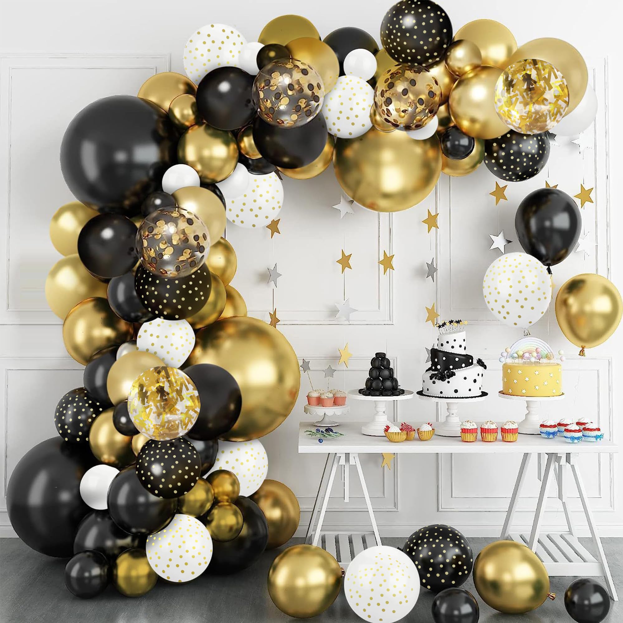 109PCS Black and Gold Balloons Garland Arch Kit Gold Confetti Balloons for Graduation Birthday Retirement Anniversary Wedding Party Decorations