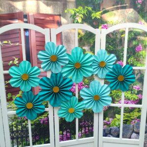 Mybbshower Teal Turquoise Aqua Paper Fan Flower for Floral Wedding Backdrop Hanging Decor Birthday Centerpieces for Table Wedding Baby Bridal Shower Pack of 9