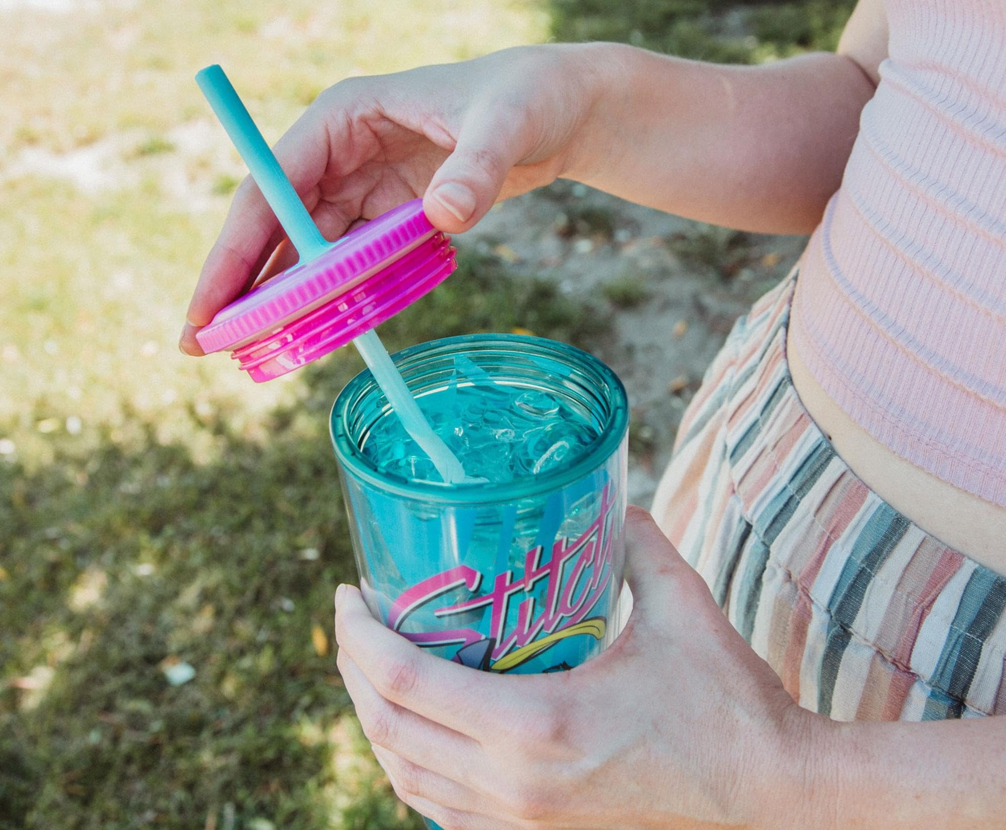 Disney Lilo & Stitch Jamming Plastic Tumbler With Leak-Resistant Lid and Reusable Straw | Double-Walled Travel Cup For Drinks | Holds 20 Ounces