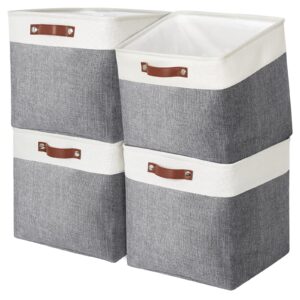 pulnimus cube storage bins for shelves - large 4 pack 11x11x11 fabric storage basket for organizing with handles for clothes toy nursery gift laundry book(white & grey)