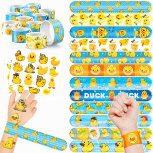 48pcs duck party favors 24pcs tattoos 24pcs slap bracelets gifts ideal birthdays party supplies decorations cute snap bracelets decor baby shower classroom school prizes boys girls rewards