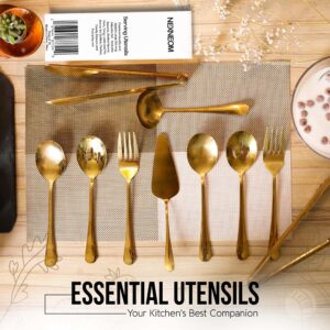 NEXNEOM Serving Utensils Set Gold 10-Piece - Stainless Steel Stunning Mirror-Finish, Lightweight, Dishwasher Safe - Includes Slotted Spoons, Forks, Tongs, Ladle, and Pie Server for buffet & parties