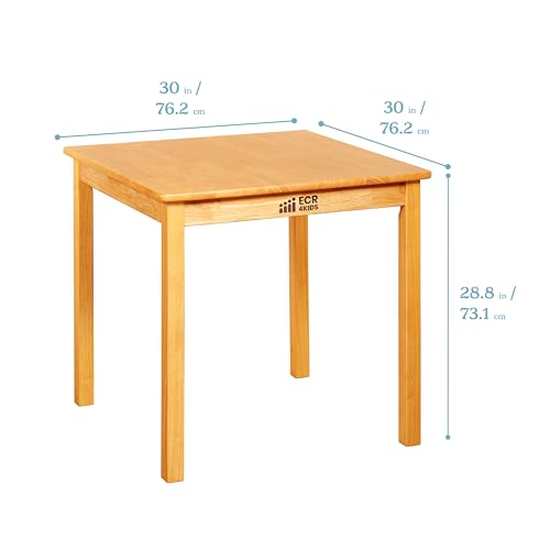 ECR4Kids 30in x 30in Square Hardwood Table with 28in Legs and Two 16in Chairs, Kids Furniture, Honey