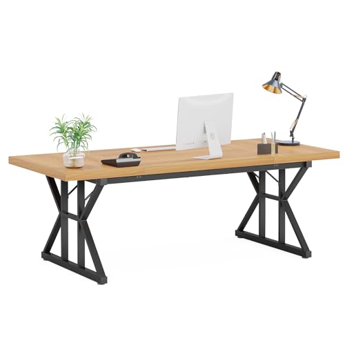 LITTLE TREE 70.8-Inch Large Executive Desk, Modern Computer Office Desk, Wooden Writing Desk Study Table for Home Office