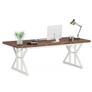 little tree 70.8-inch large executive desk, modern computer office desk, wooden writing desk study table for home office