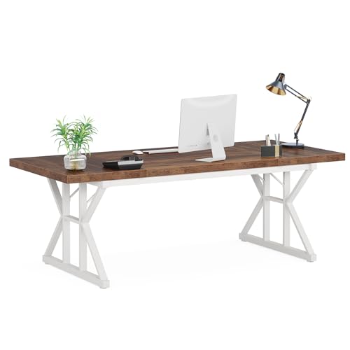 LITTLE TREE 70.8-Inch Large Executive Desk, Modern Computer Office Desk, Wooden Writing Desk Study Table for Home Office