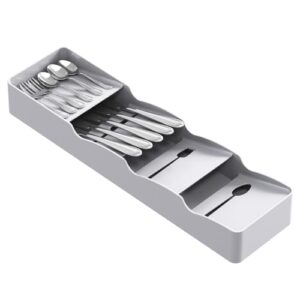 lifewit compact flatware drawer organizer, narrow silverware tray for kitchen drawers, plastic cutlery holder for spoons, forks and knives, utensils storage organization, gray