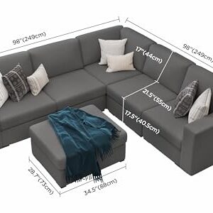 Sunrise Coast Modular Sectional Sofa Couche Convertible L Shaped Couches with Ottoman 127" Grey Large Sleeper Sofa Bed 6 Seat Sofa for Living Room