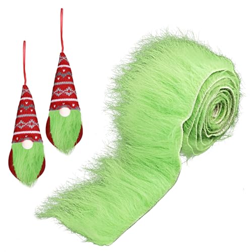 WLLHYF Faux Fur Fabric Precut Strips 2x60 inch Shaggy Plush Pre Cut Rolls Soft Fluffy Fuzzy Fur for DIY Craft Supply, Cosplay Costumes, Decoration, Gnome Beard Santa Hair (Green)