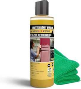 shutter renu wipe on | advanced color restorer & protectant for faded shutters | plastic car trim | patio furniture & outdoor surfaces | rejuvenate & restore vibrant color to weathered items easily