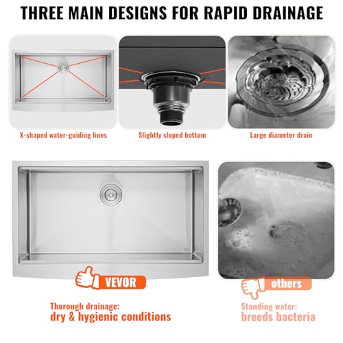 VEVOR 33 inch Farmhouse Kitchen Sink, 304 Stainless Steel Sink, Top Mount Single Bowl Kitchen Sinks with Ledge & Accessories, Household Dishwasher Sinks for Farm, Prep Kitchen, Garage and Bar Sink