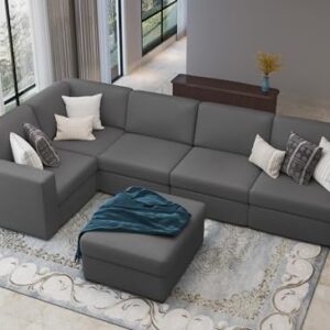 Sunrise Coast Modular Sectional Sofa Couche Convertible L Shaped Couches with Ottoman 127" Grey Large Sleeper Sofa Bed 6 Seat Sofa for Living Room