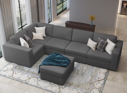 Sunrise Coast Modular Sectional Sofa Couche Convertible L Shaped Couches with Ottoman 127" Grey Large Sleeper Sofa Bed 6 Seat Sofa for Living Room