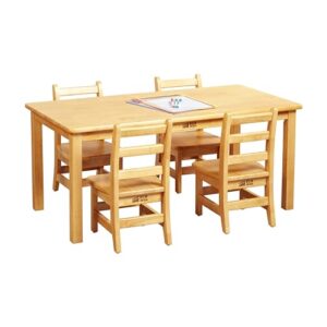 ECR4Kids 24in x 48in Rectangular Hardwood Table with 20in Legs and Four 10in Chair, Kids Furniture, Honey