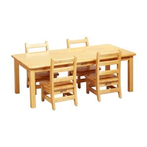 ecr4kids 24in x 48in rectangular hardwood table with 16in legs and four 8in chairs, kids furniture, honey