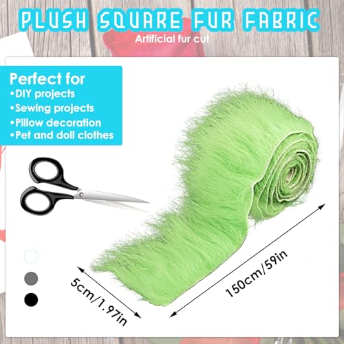 WLLHYF Faux Fur Fabric Precut Strips 2x60 inch Shaggy Plush Pre Cut Rolls Soft Fluffy Fuzzy Fur for DIY Craft Supply, Cosplay Costumes, Decoration, Gnome Beard Santa Hair (Green)