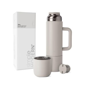 simple modern 36oz insulated hot beverage bottle with 2 mugs | travel coffee thermos for hot drinks | twist and pour top | commute, travel, and picnic friendly | roam collection | almond birch