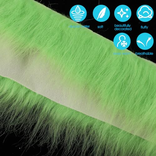 WLLHYF Faux Fur Fabric Precut Strips 2x60 inch Shaggy Plush Pre Cut Rolls Soft Fluffy Fuzzy Fur for DIY Craft Supply, Cosplay Costumes, Decoration, Gnome Beard Santa Hair (Green)