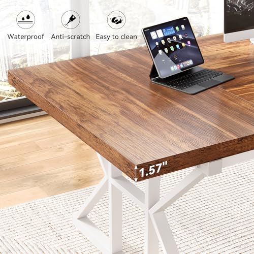 LITTLE TREE 70.8-Inch Large Executive Desk, Modern Computer Office Desk, Wooden Writing Desk Study Table for Home Office